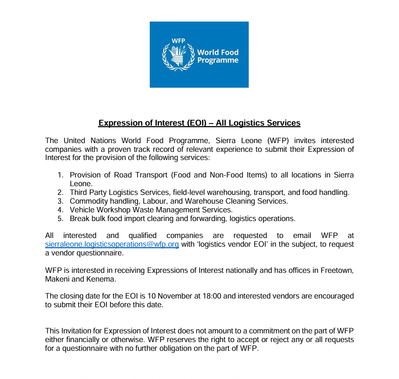 World Food Programme (WFP) Expression of Interest (EOI) – All Logistics ...